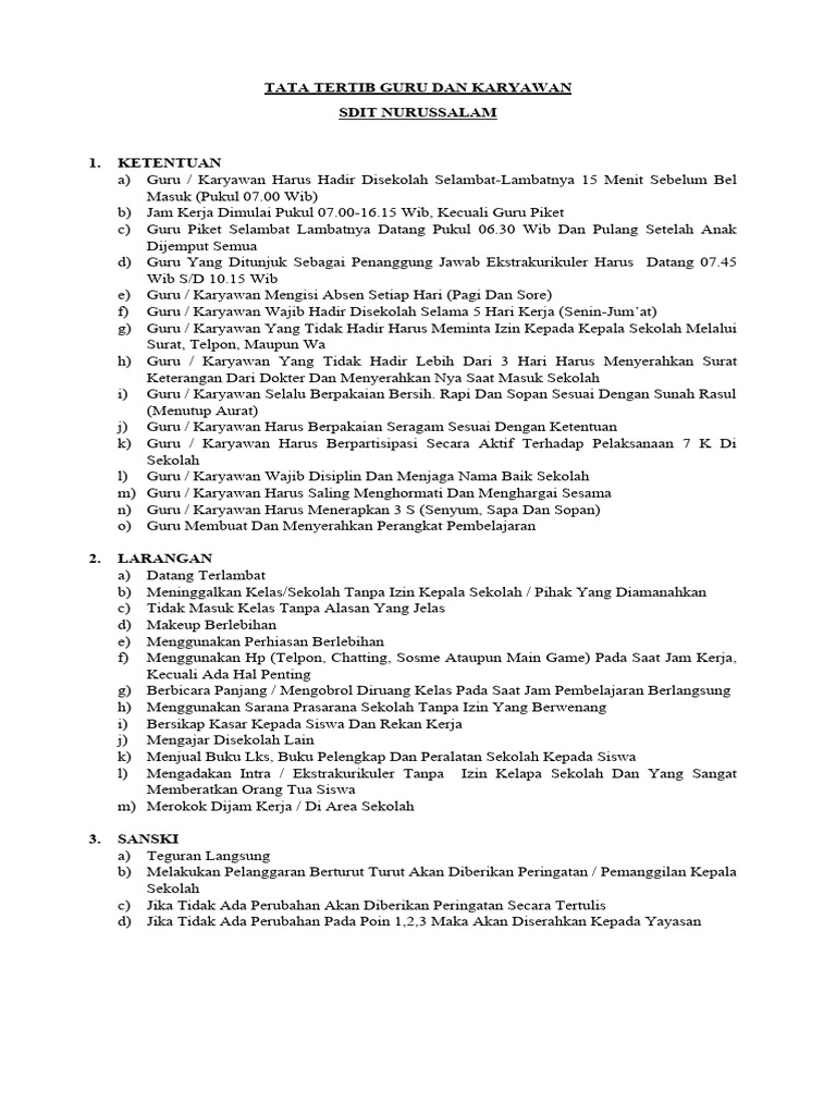 Tata Tertib Guru Dan Karyawan SD | PDF | Karier & Perkembangan
