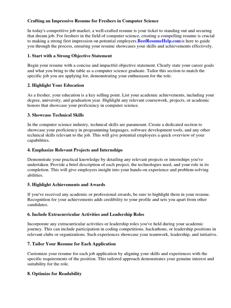 Resume For Freshers Computer Engineers | Download Free PDF | Résumé ...