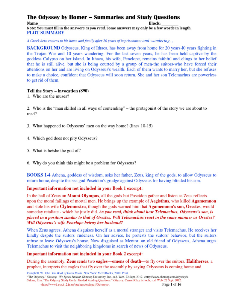 The-Odyssey - STUDY GUIDE | PDF | Odyssey | Penelope