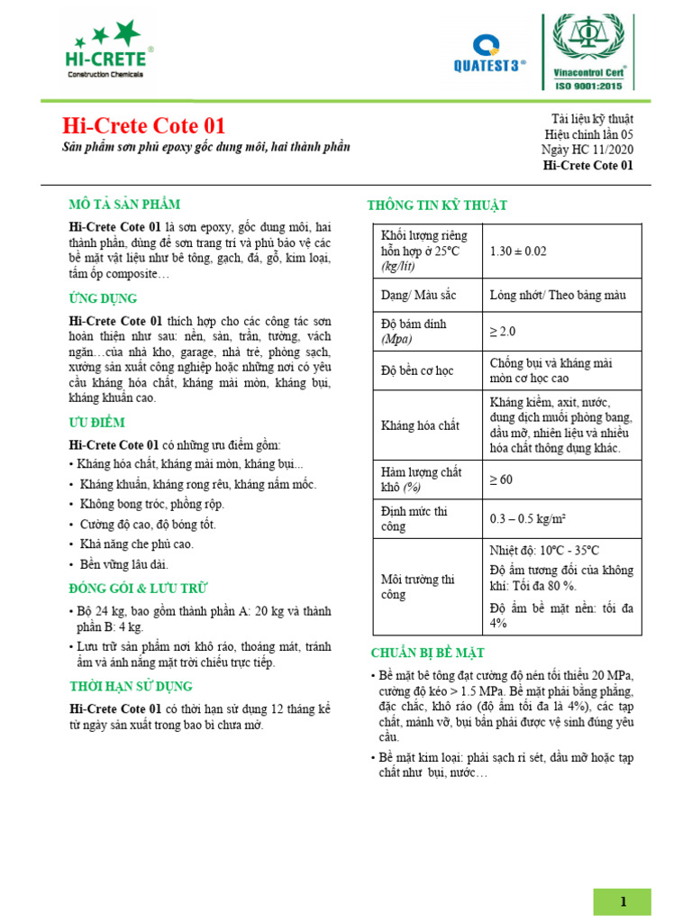 Hi-Crete Cote 01 VN - Rev1120 | PDF
