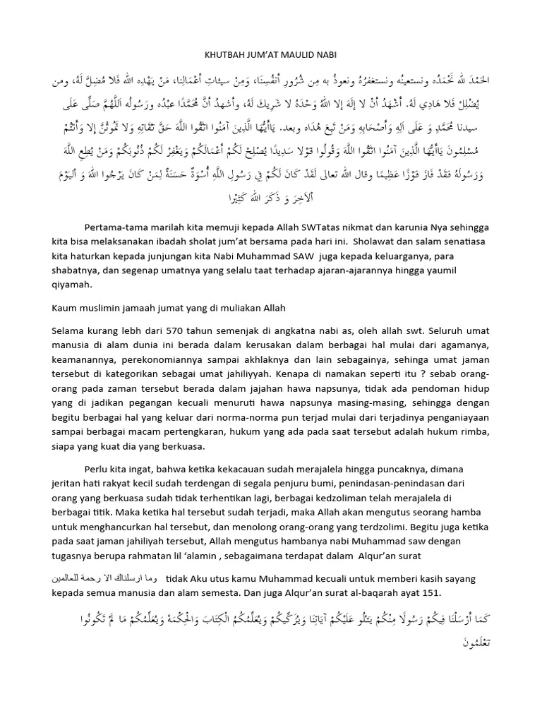 Khutbah 1 Pertama - Docx Maulid | PDF | Agama & Spiritualitas