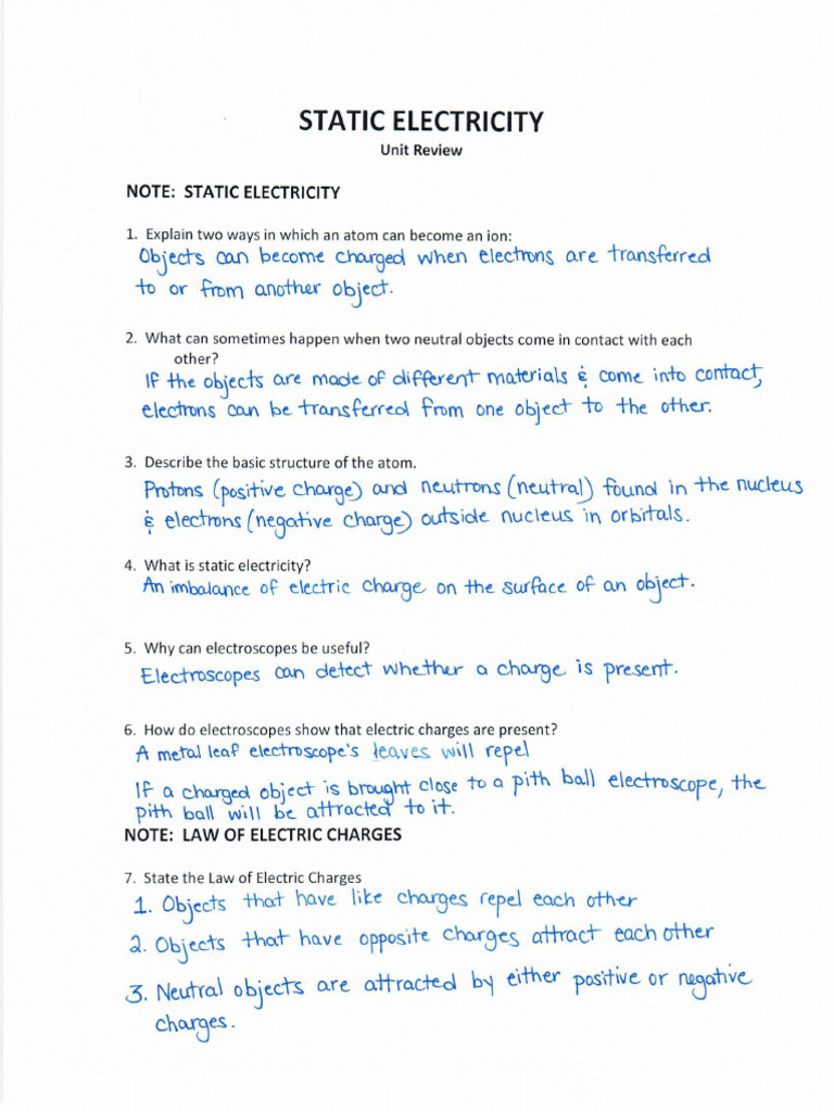 4.9 Review StaticElectricity Answers | PDF