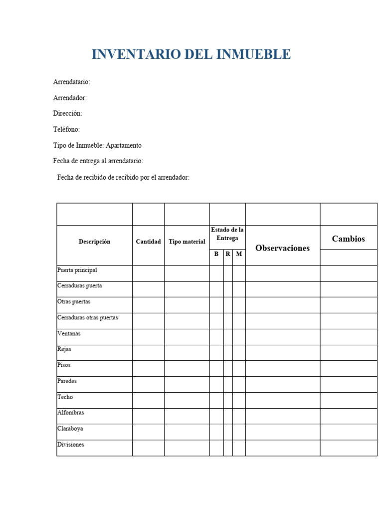 Inventario Del Inmueble Descargar | PDF | Baño | Ingeniería de Edificación
