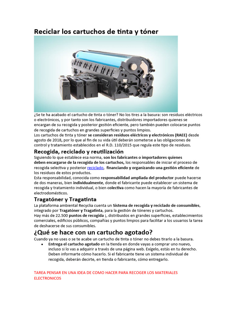Reciclar Los Cartuchos de Tinta y Tóner | PDF