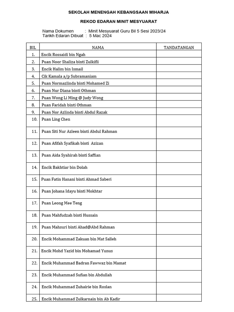 Rekod Edaran Minit Pdf