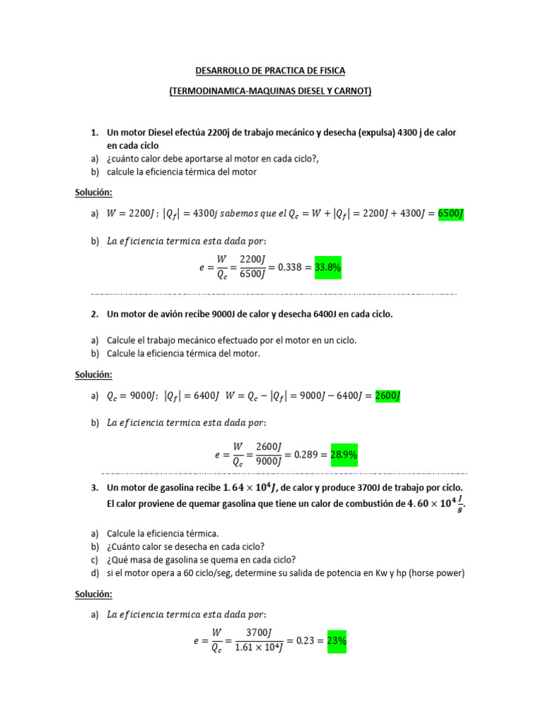 Desarrollo de Practica de Fisica 6 Ejercicios | PDF | Motores | Temperatura