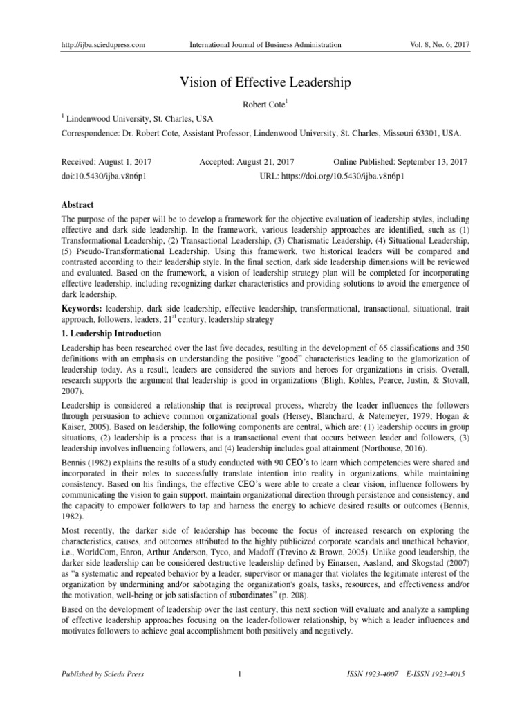 Vision of Effective Leadership | PDF | Leadership | Transformational ...