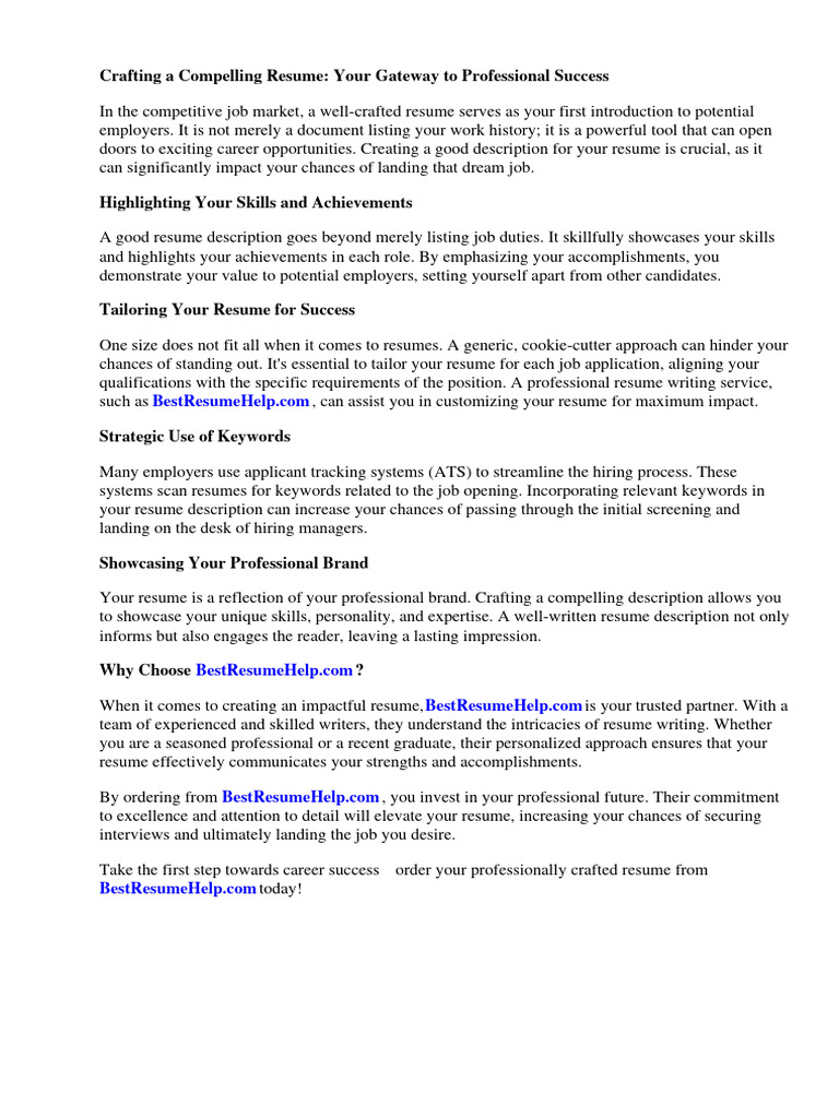 Good Description For Resume | PDF | Résumé