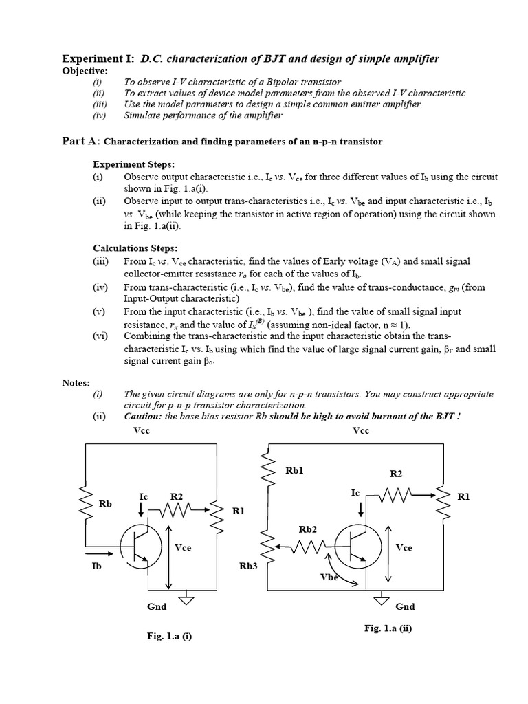 Manual of Experiments - Expt - 1 | PDF | Bipolar Junction Transistor ...