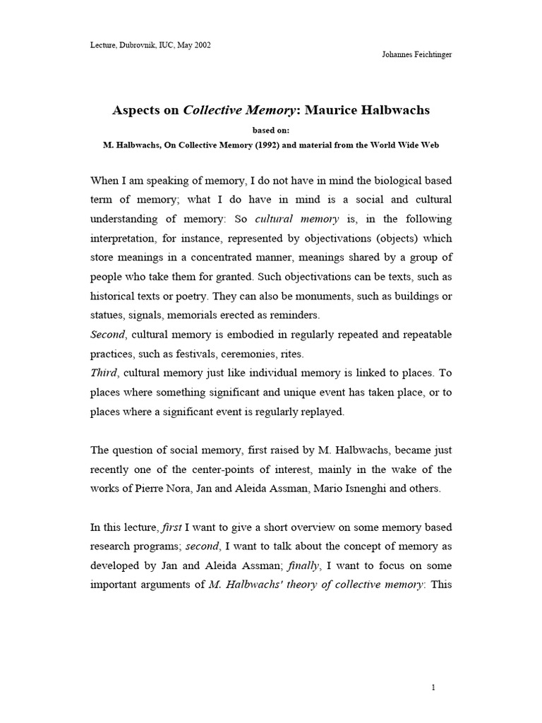 Aspects of Halbwachs' Collective Memory | PDF | Dream | Cognition