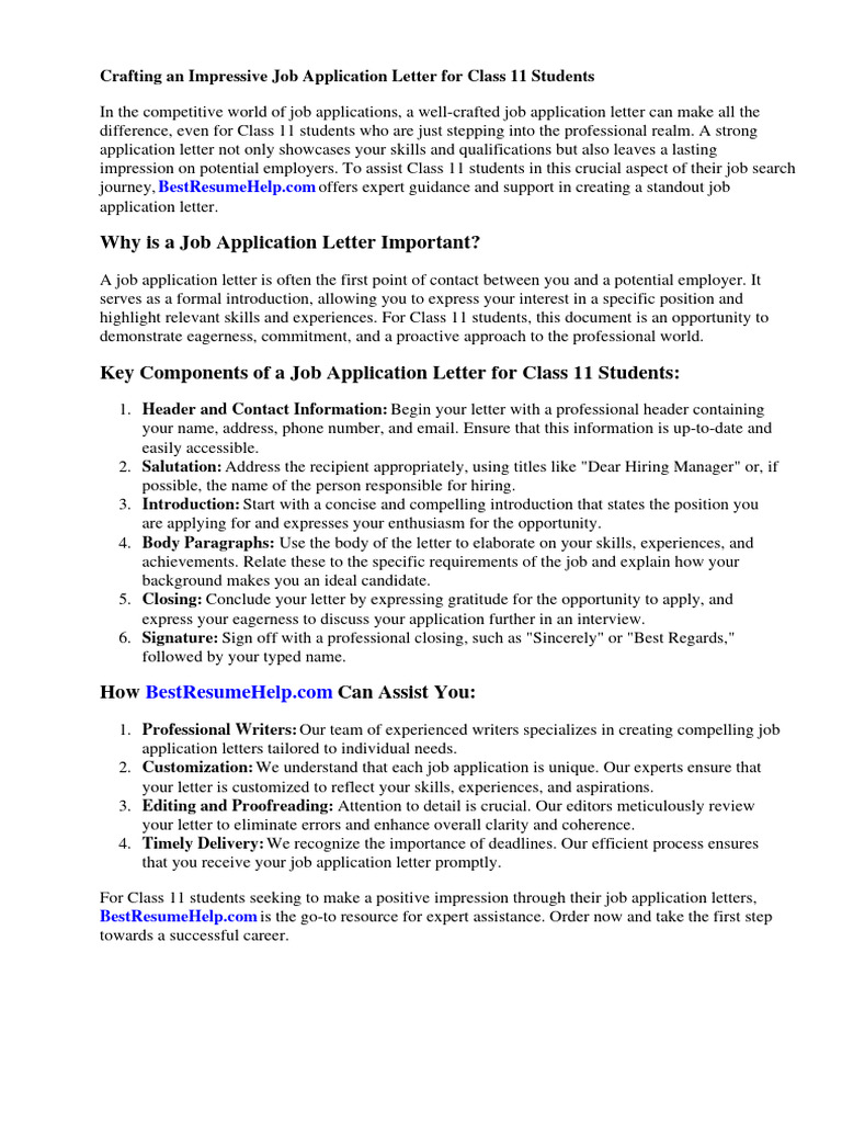 Job Application Letter Guide for Class 11 | PDF | Résumé | Essays