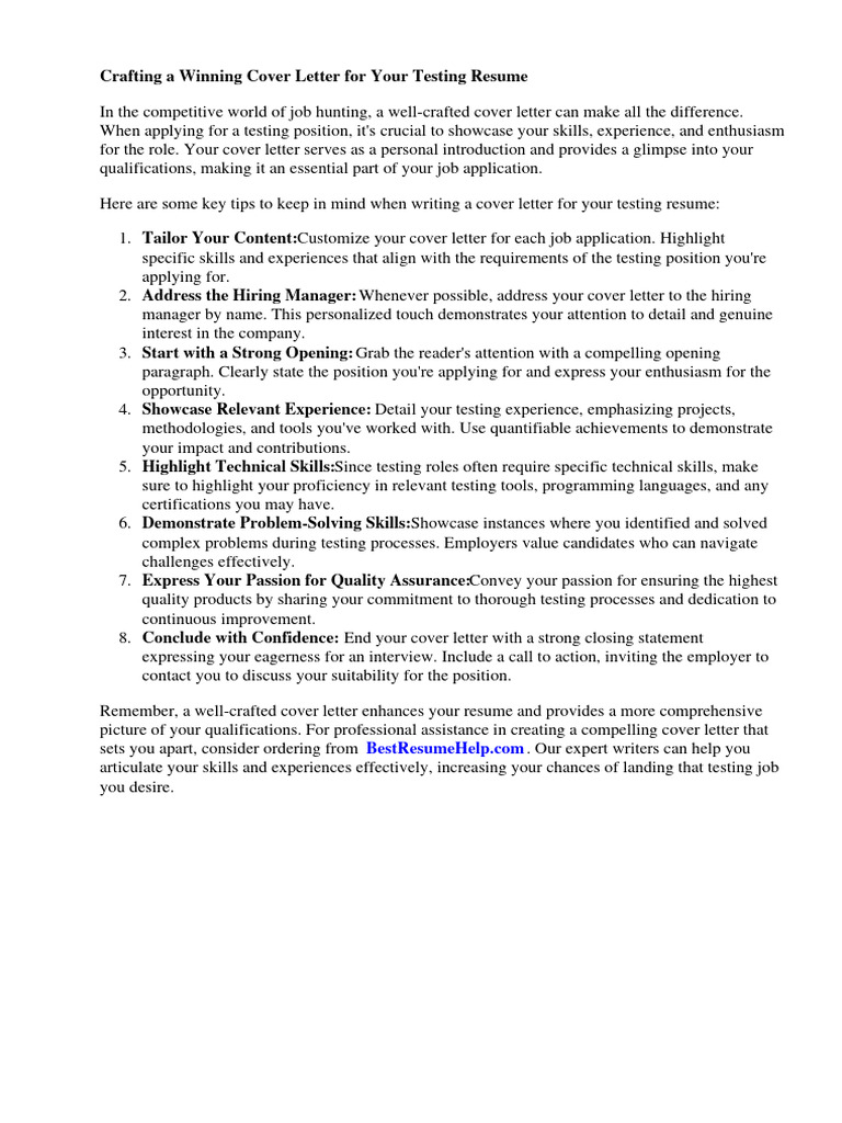 Cover Letter Tips for Testers | PDF | Résumé | Software Testing