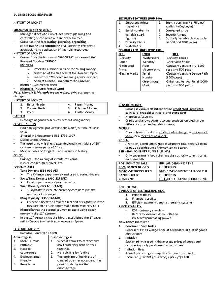Business Logic Reviewer | PDF | Money | Monetary Policy Business Logic Reviewer | PDF | Money | Monetary Policy