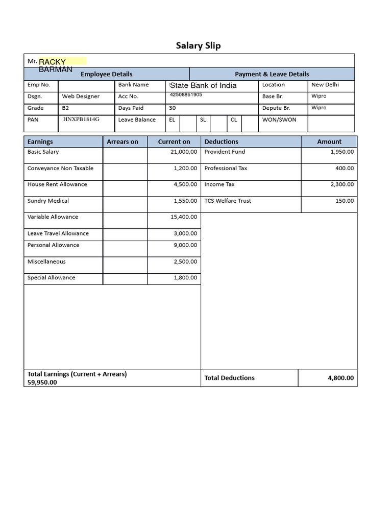 Employee Salary Slip for Mr. Mukesh Kumar | PDF