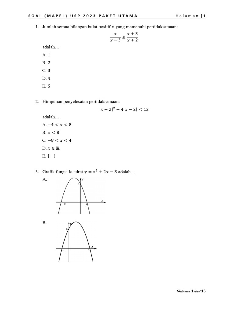 Dokumen 2 - NASKAH SOAL MATEMATIKA WAJIB USP 2023 - Utama | PDF