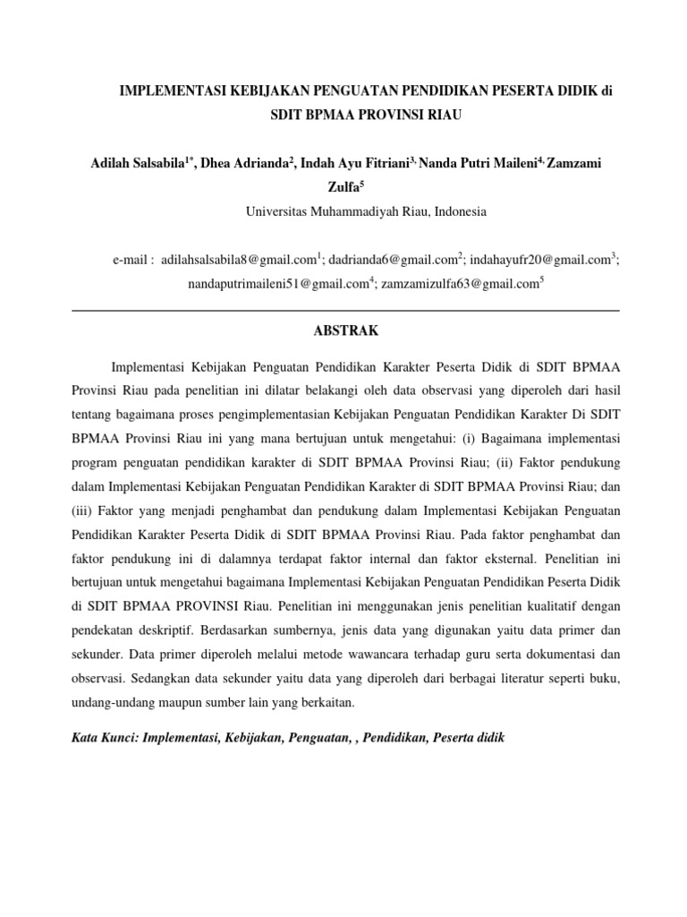 Artikel Jurnal Implementasi Kebijakan Penguatan Pendidikan Peserta Didik-Compressed | PDF ...