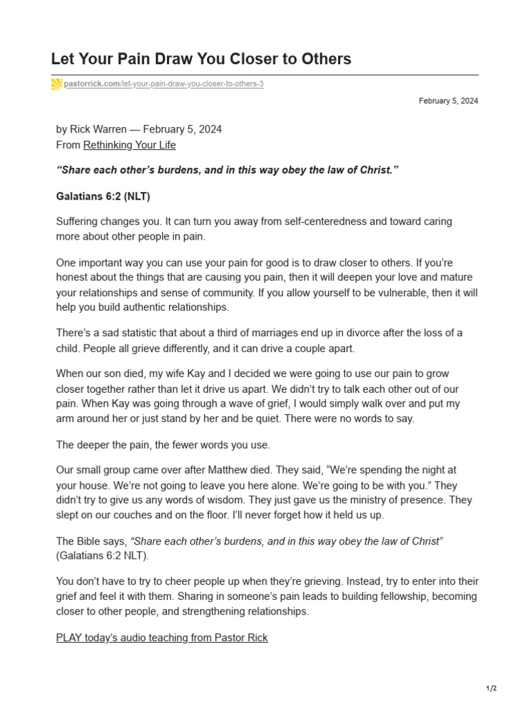 Let Your Pain Draw You Closer To Others | PDF | Grief