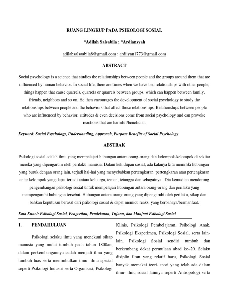 Kel 1 Ruang Lingkup Pada Psikologi Sosial PDF | PDF