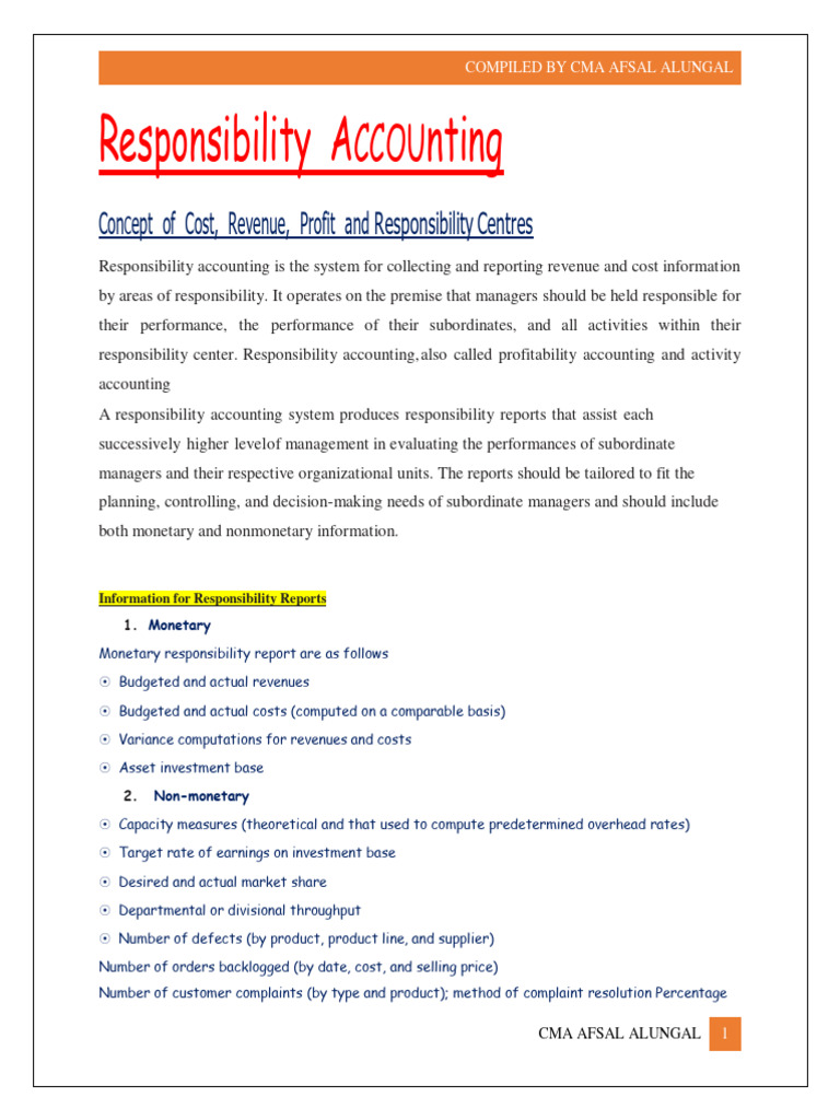Responsibility Accounting | PDF | Profit (Economics) | Cost