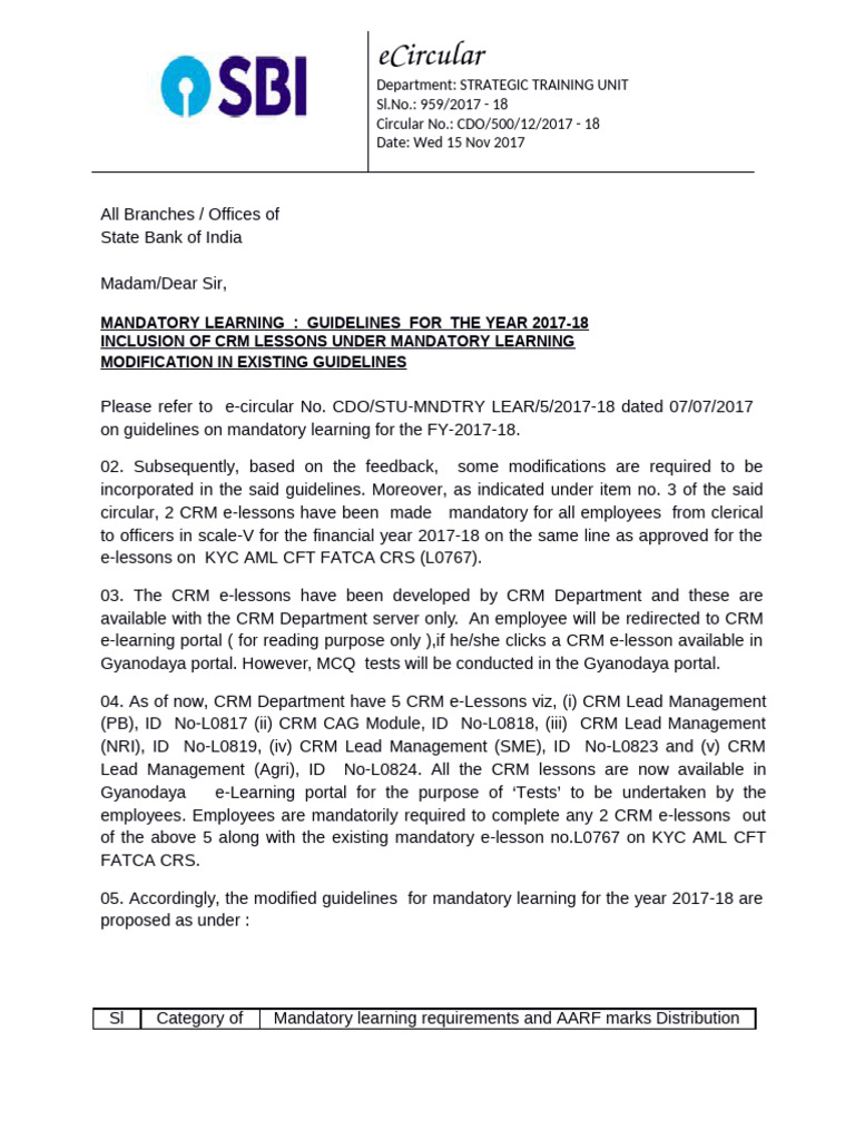 E Lessons Mandatory Learning Circular Revised 15112017 | PDF