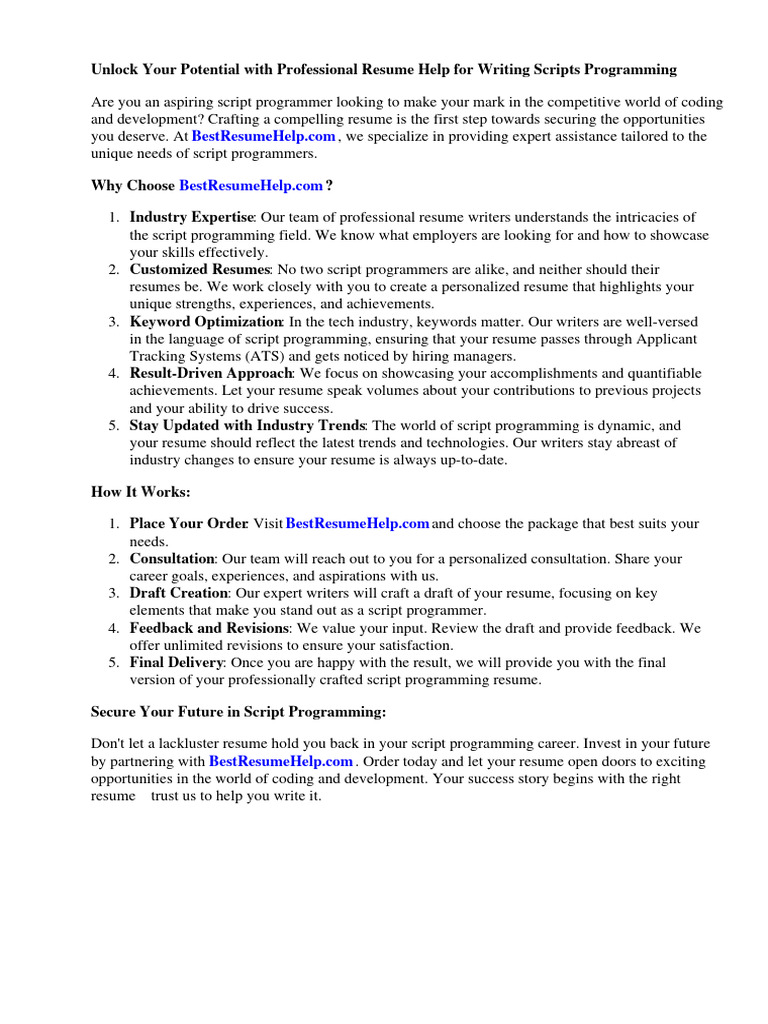 Resume Help For Writing Scripts Programming | PDF | Résumé | Computer ...