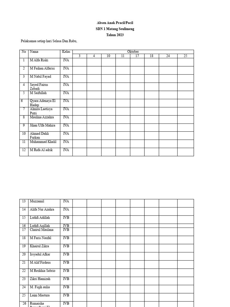 Absen Anak Pracil 2 | PDF