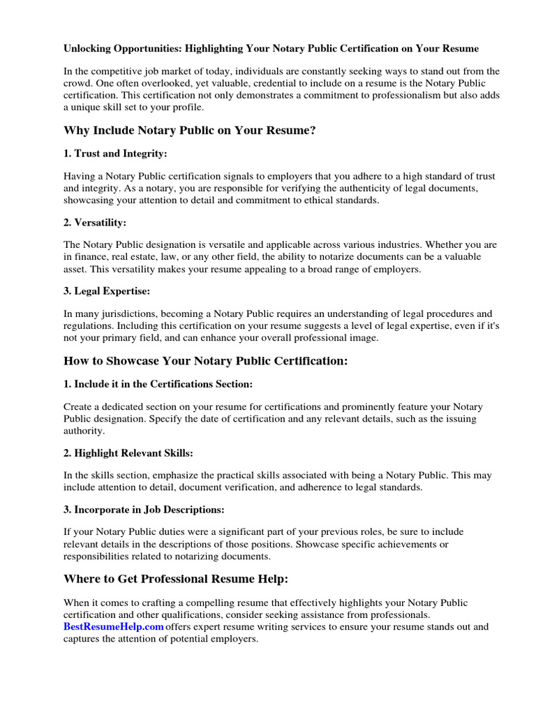 Notary Public on Resume | PDF | Résumé | Notary Public