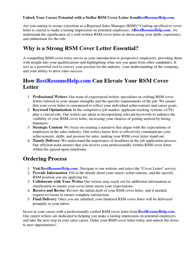 RSM Cover Letter | Download Free PDF | Résumé | Sales