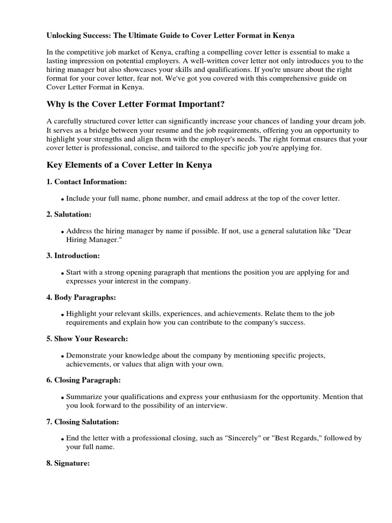 Cover Letter Format Kenya | PDF | Résumé | Sales
