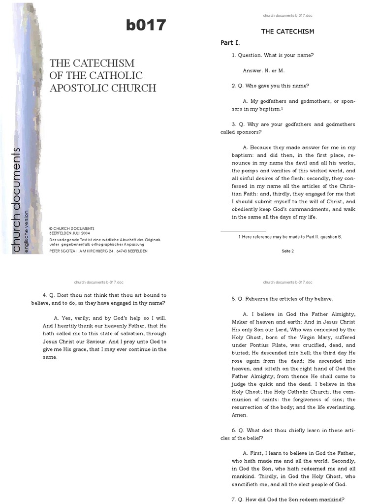 The Catechism of The Catholic Apostolic Church | PDF | Eucharist | Baptism