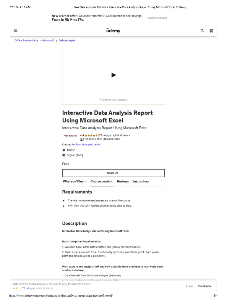Free Data Analysis Tutorial Interactive Data Analysis Report Using Microsoft Excel Udemy 0484