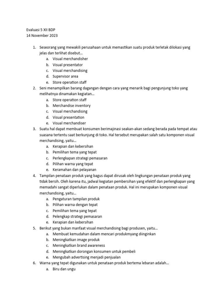 Evaluasi 5 XII BDP | PDF