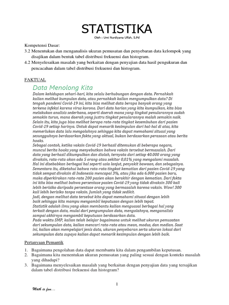 Bahan Ajar Statistika 2022 | PDF