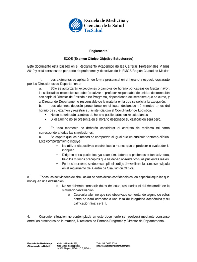 Reglamento ECOE | PDF