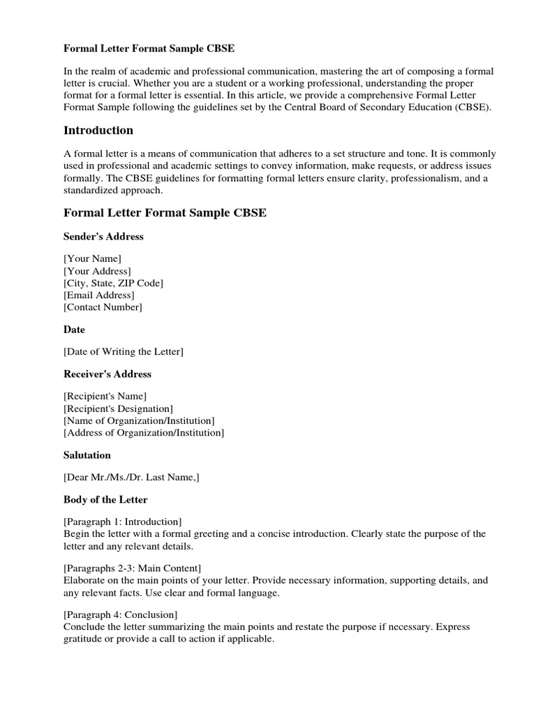 Formal Letter Format Sample Cbse | PDF | Communication | English Language