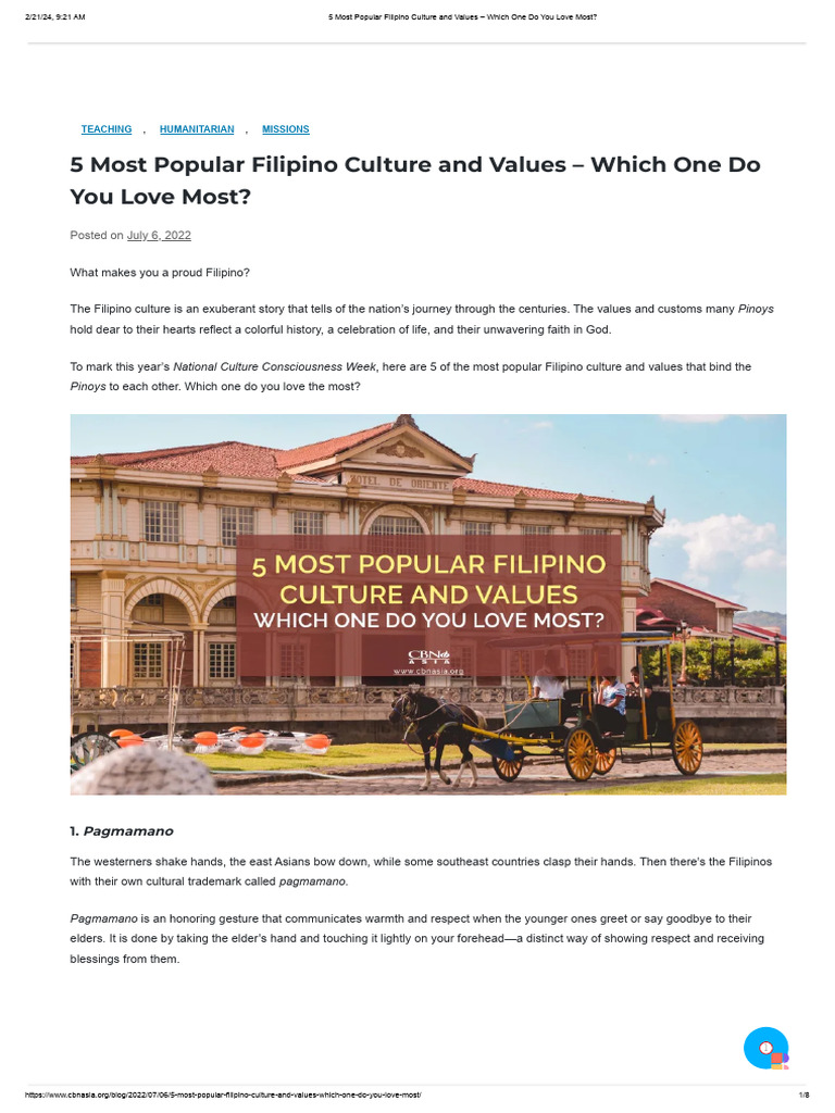 5 Most Popular Filipino Culture and Values - Which One Do You Love Most ...