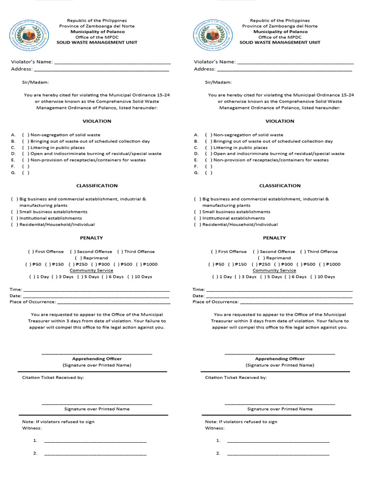 Citation Ticket | Download Free PDF | Waste Management | Secondary ...
