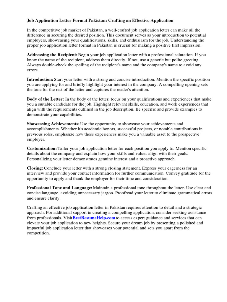 Job Application Letter Format Pakistan | PDF | Résumé | Employment
