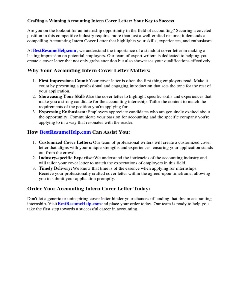 Accounting Intern Cover Letter Examples | PDF | Accounting | Internship