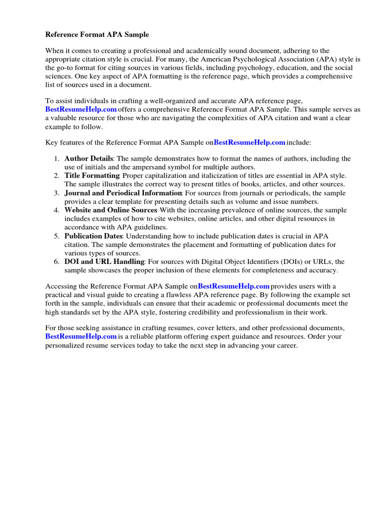 Reference Format Apa Sample | Download Free PDF | Apa Style | Citation