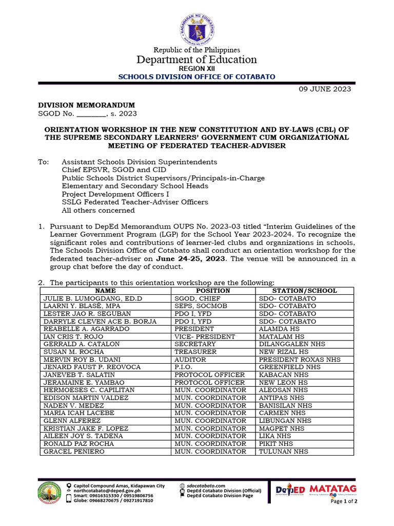 SSLG Constitution Workshop 2023 | PDF | Separation Of Powers | Government Institutions