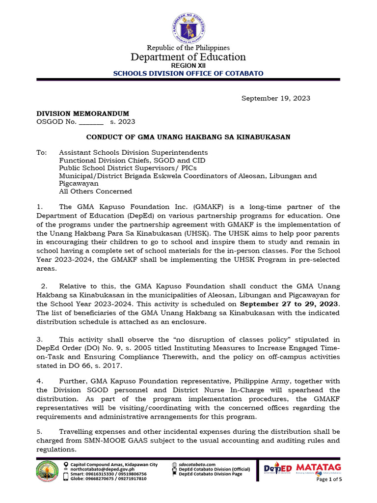 Conduct of Gma Unang Hakbang Sa Kinabukasan | PDF | Government