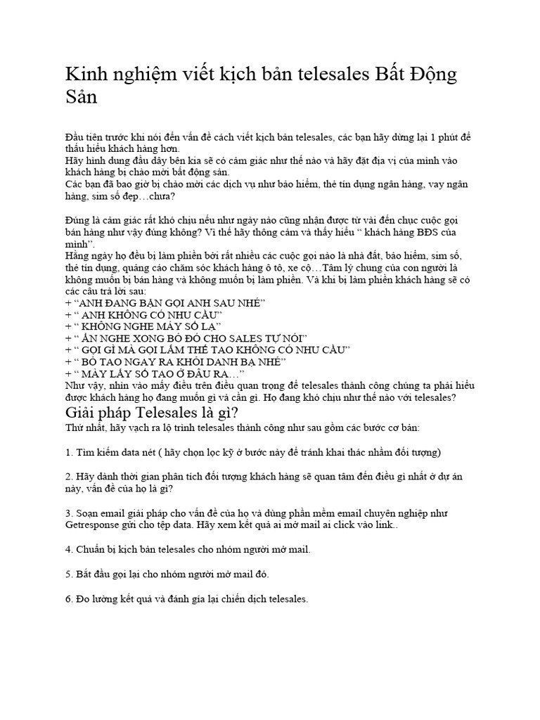 9 Kịch bản telesale BĐS | PDF
