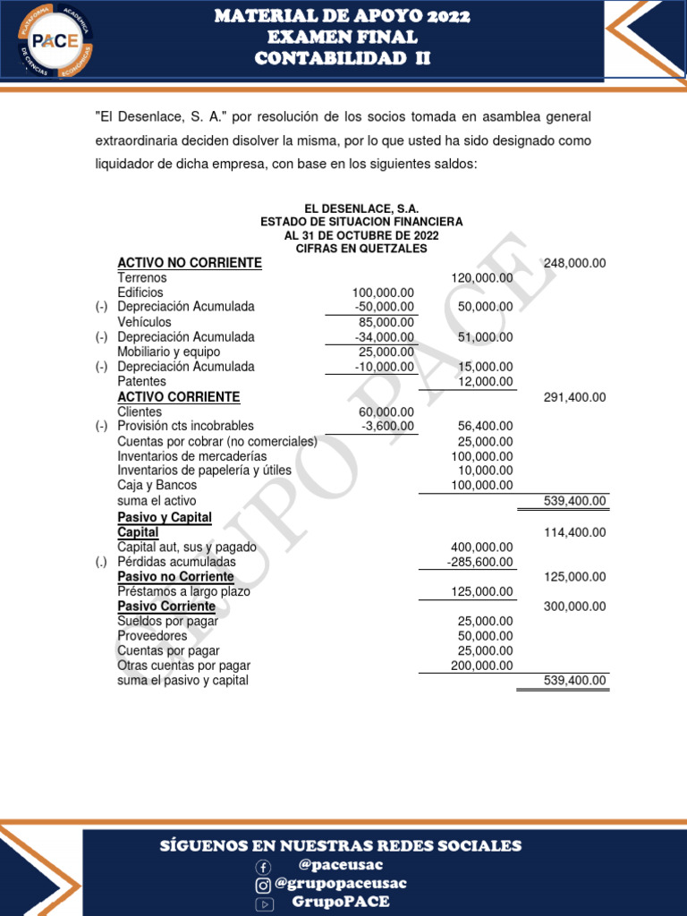 MATERIAL DE APOYO 2022 EXAMEN FINAL CONTABILIDAD II | PDF | Contabilidad | Liquidación