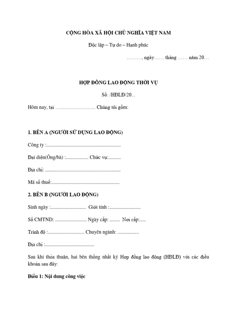 Mau HDLD Thoi Vu Moi Nhat Viet Da | PDF