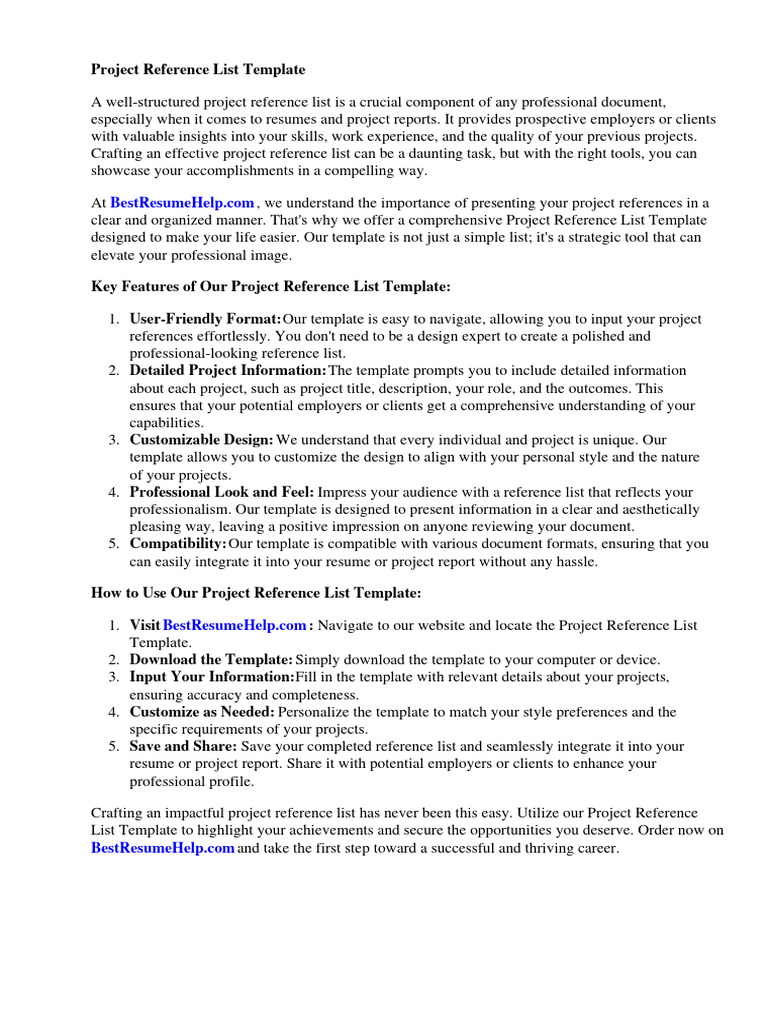 Project Reference List Template | PDF | Résumé | Http Cookie