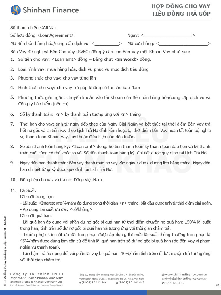 H P Đ NG CHO VAY TIÊU DÙNG TR GÓP SF v1 | PDF