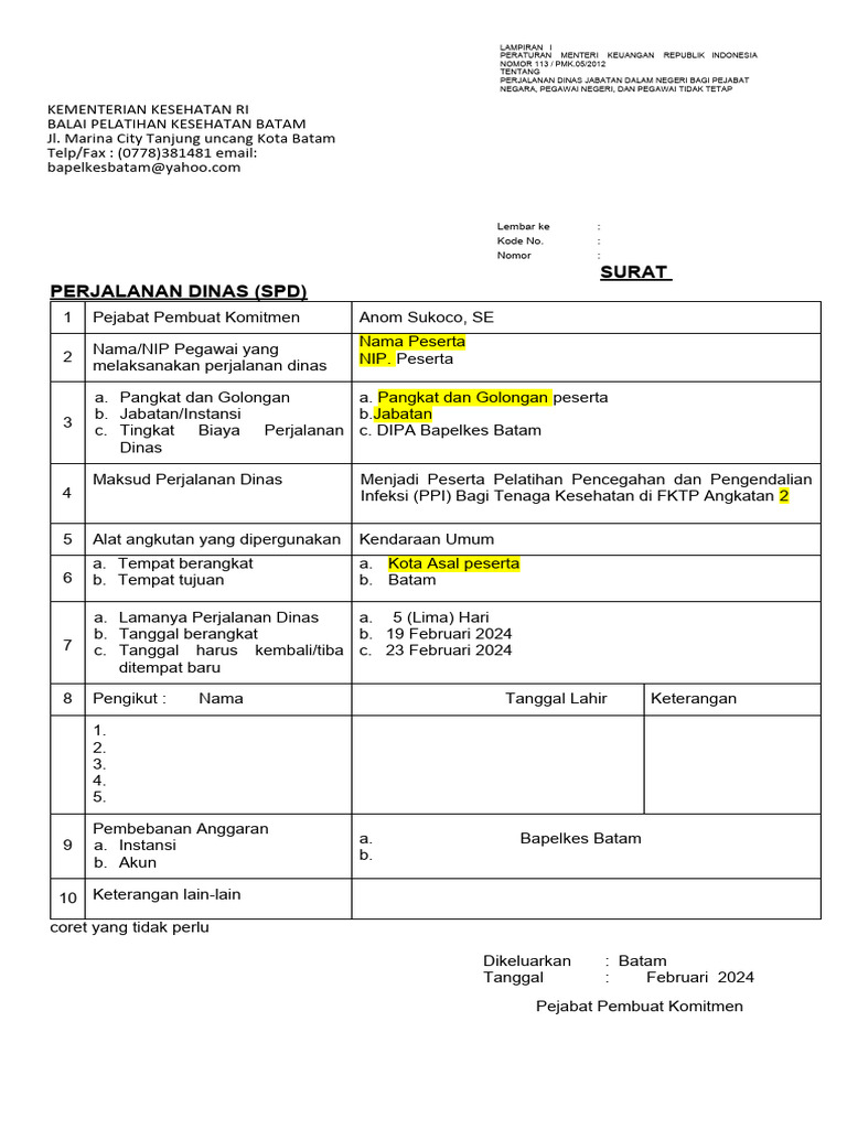 Format SPPD Peserta PPI AK 2 Atau 3 | PDF