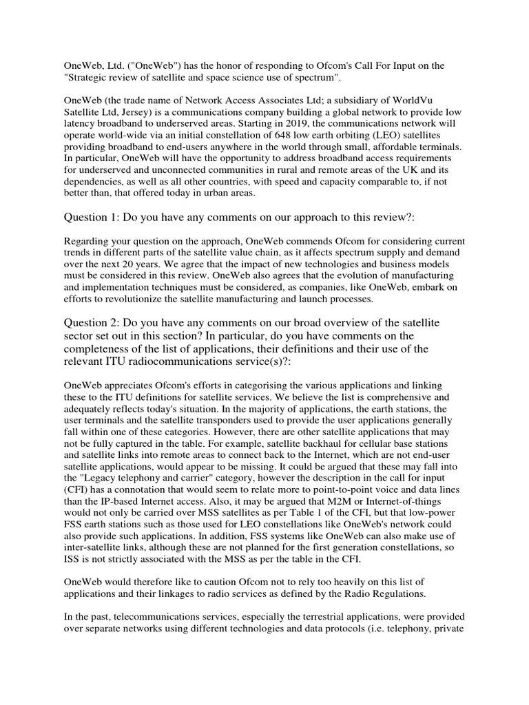 Oneweb Pdf Communications Satellite Internet Access