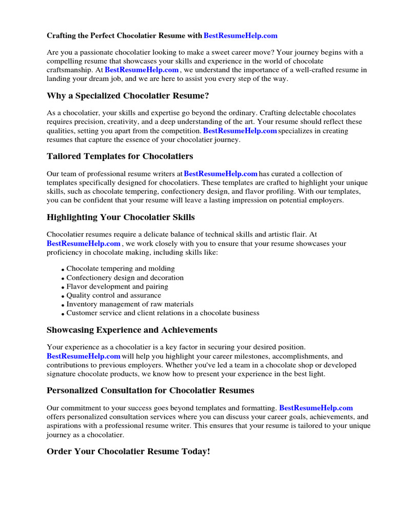 Chocolatier Resume | PDF | Menu | Baking